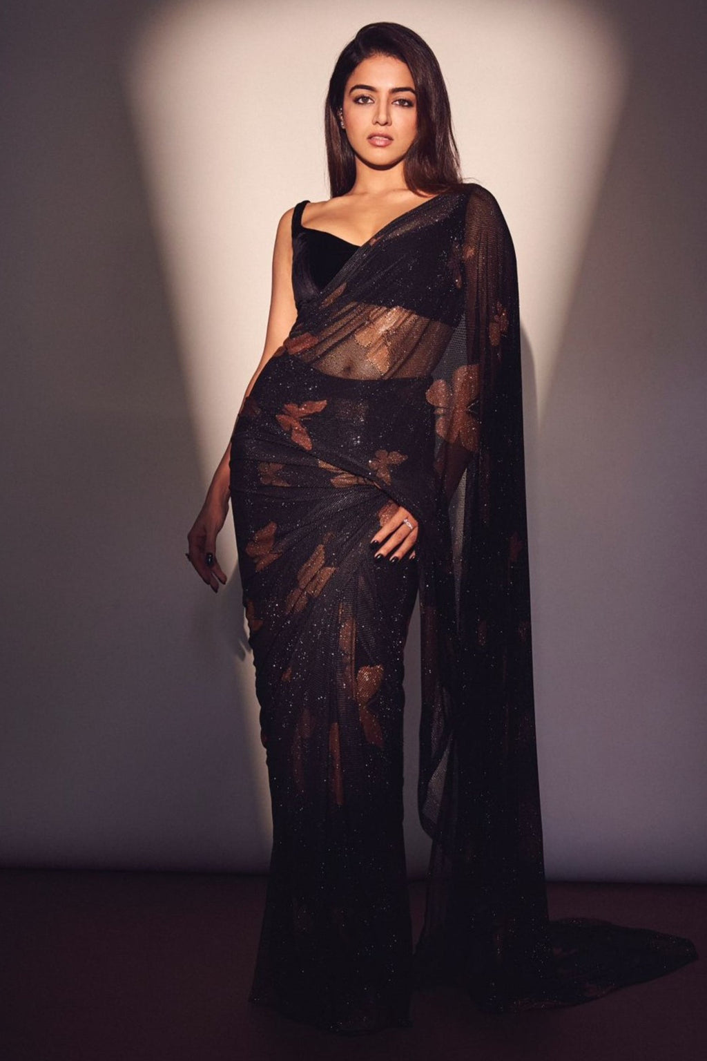 Black celestial flutter saree set