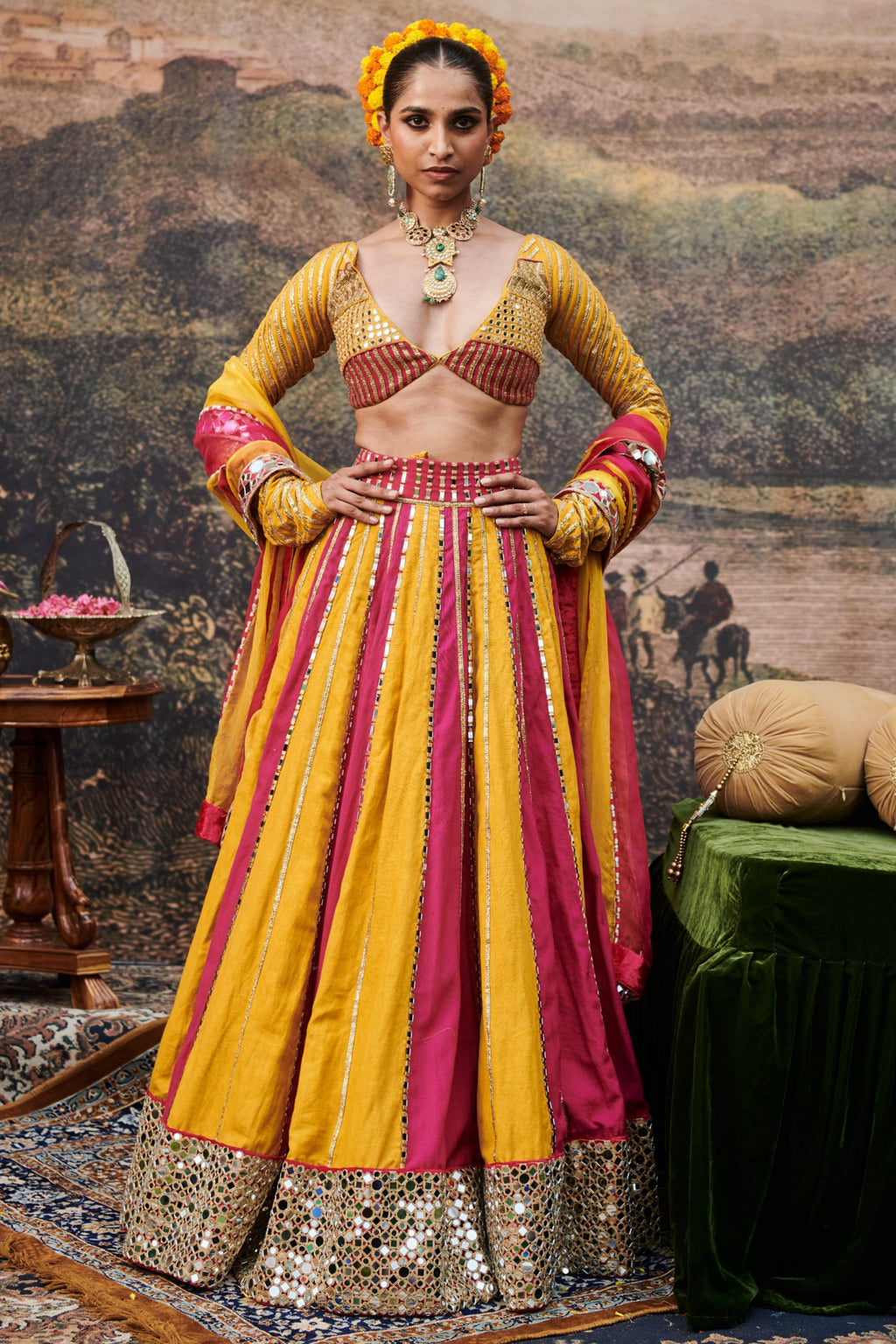 Yellow padma peet naach lehenga set - Itrh | Mrs. G